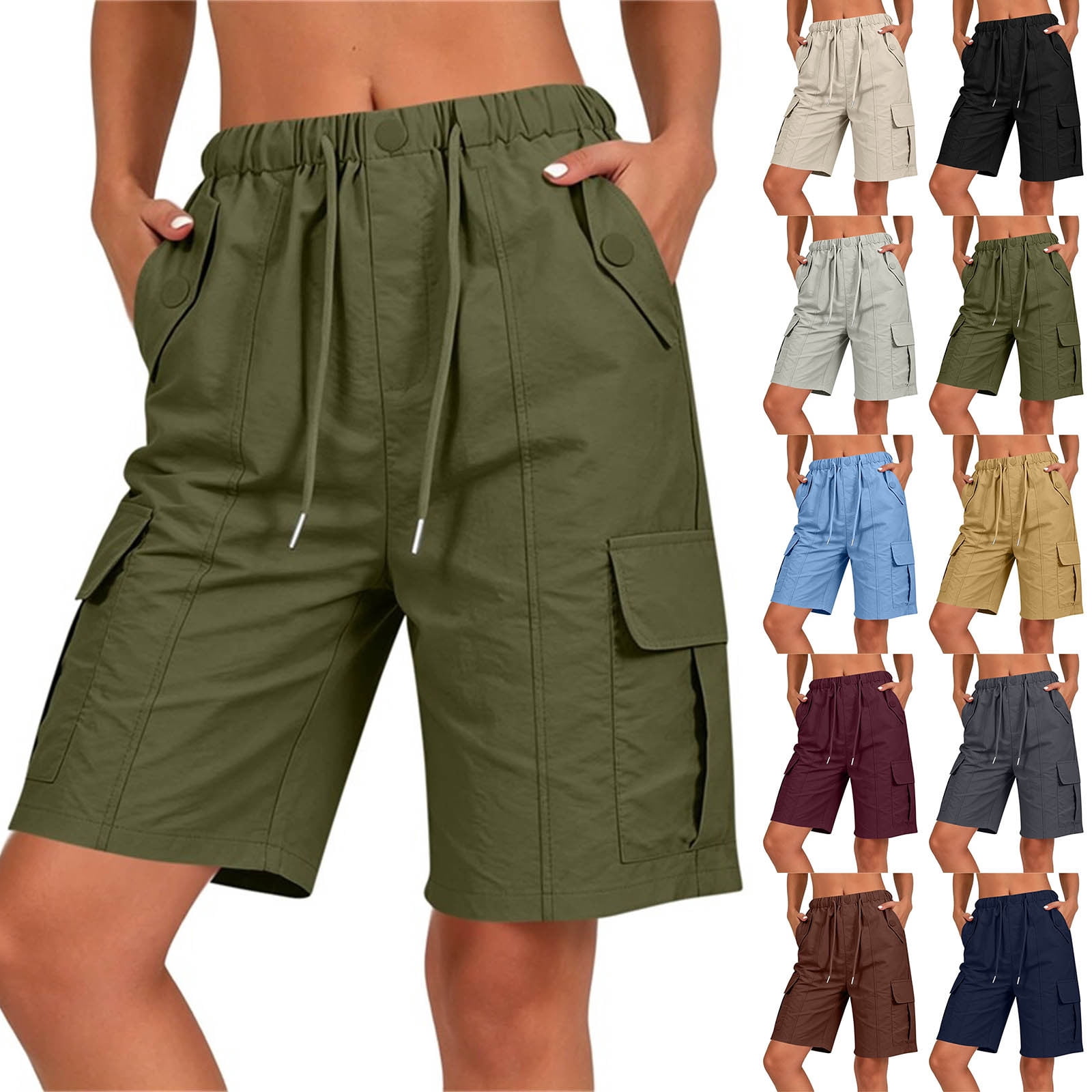 Women's Soft Fabric Casual Shorts with Pockets, Elastic Waist ...