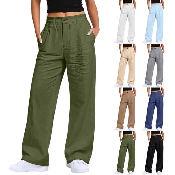 Women's Soft Fabric Elastic Waist Wide Leg Pants, Straight Tube Casual ...