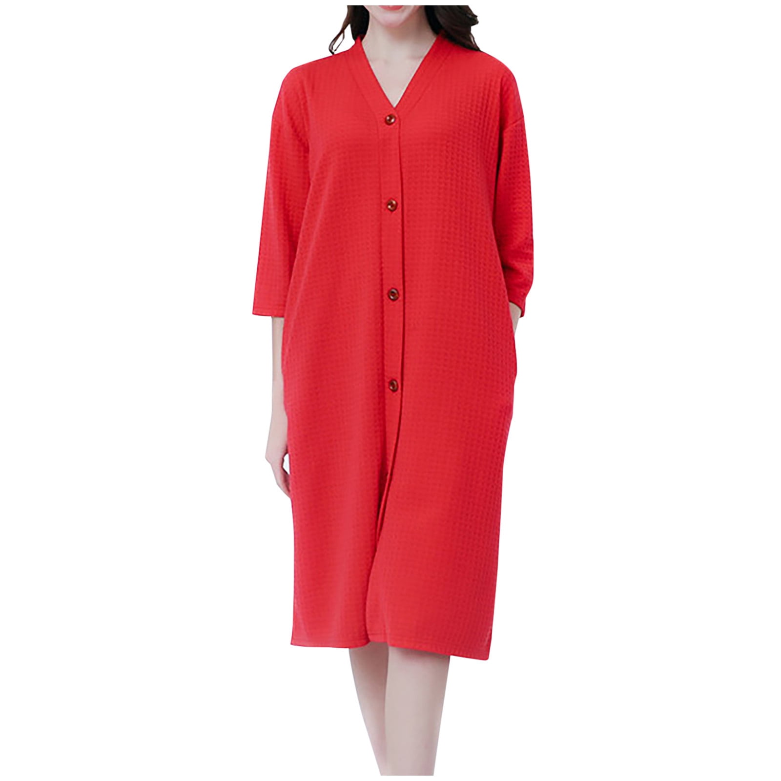 Women's Soft House Coat Button Up Robe Housedress Button 3/4 Sleeve ...