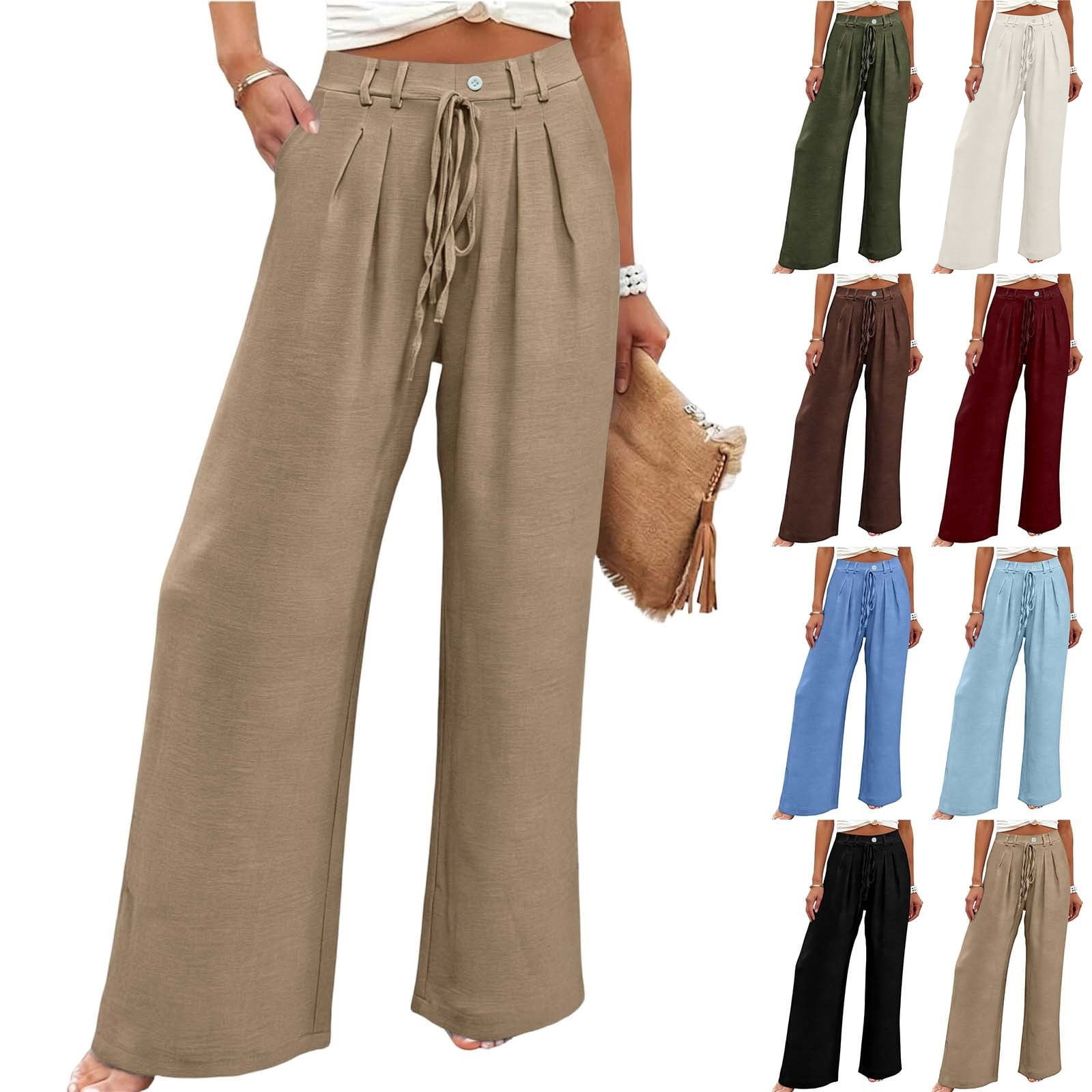 Women's Soft Nylon Spandex Stretch Trousers, Elastic Waist Straight Leg ...