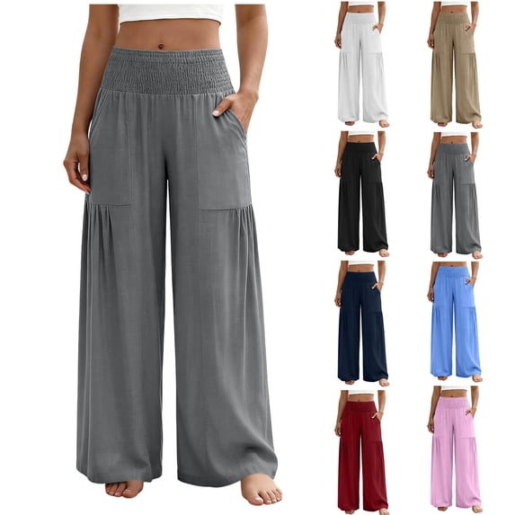 Women's Soft Polyester Blend Stretch Pants with Elastic Waist, Full ...