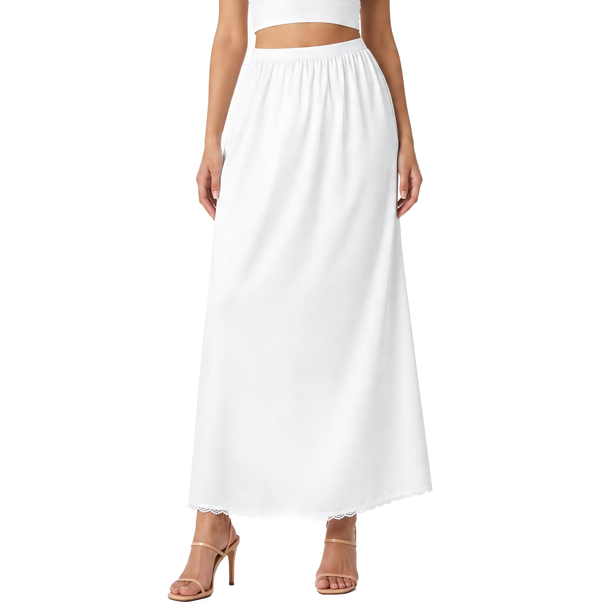 Women's Soft Satin Half Slip - Lace Long Underskirt for Under Dresses ...