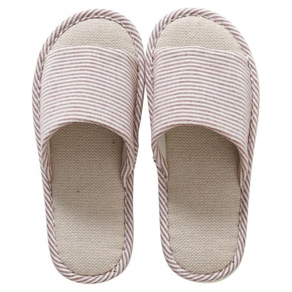 Women's Soft Slippers Open Toe Cotton Memory Foam Slip-on Home Shoes Linen House Slippers Use ...