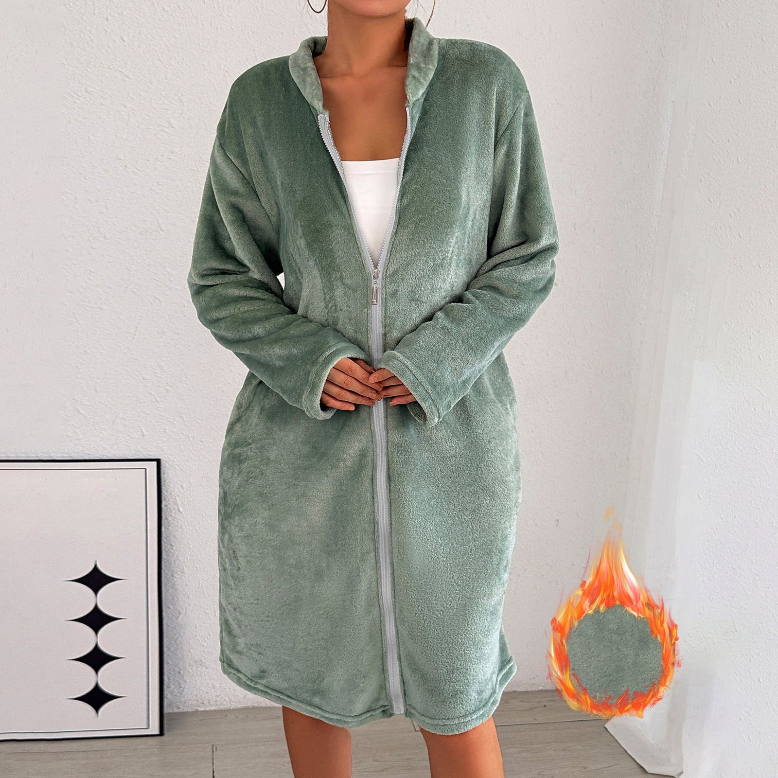 Women's Soft Winter Robe Warm Button Down Bathrobe Cozy Loungewear For ...