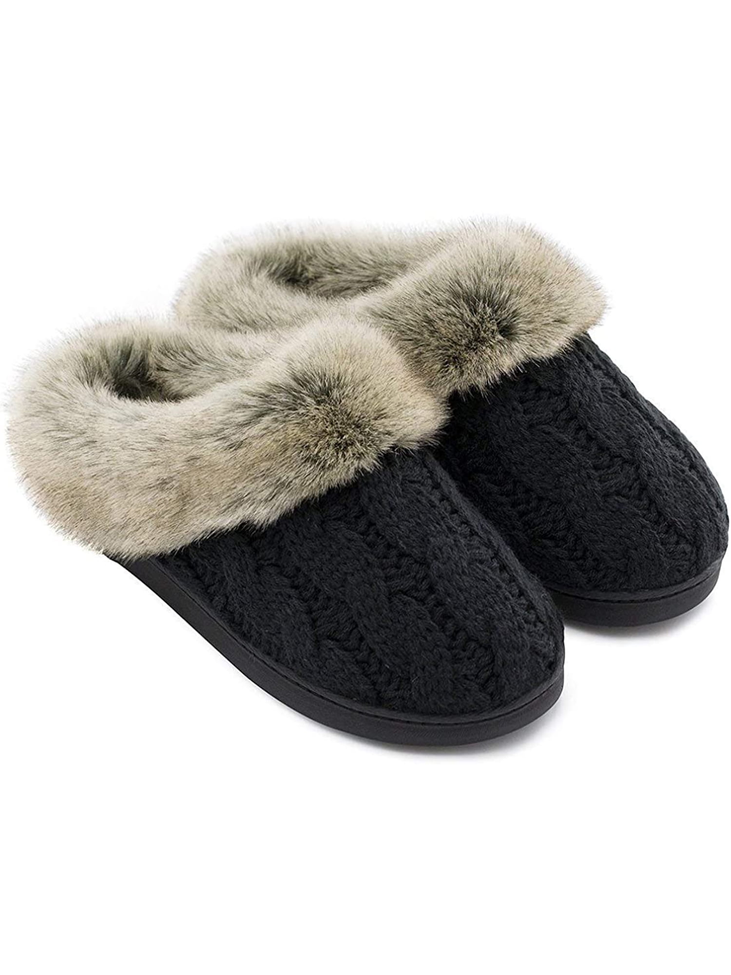 Women's Cozy Winter Soft Yarn Cable Knitted Slippers, Warm Plush Memory ...