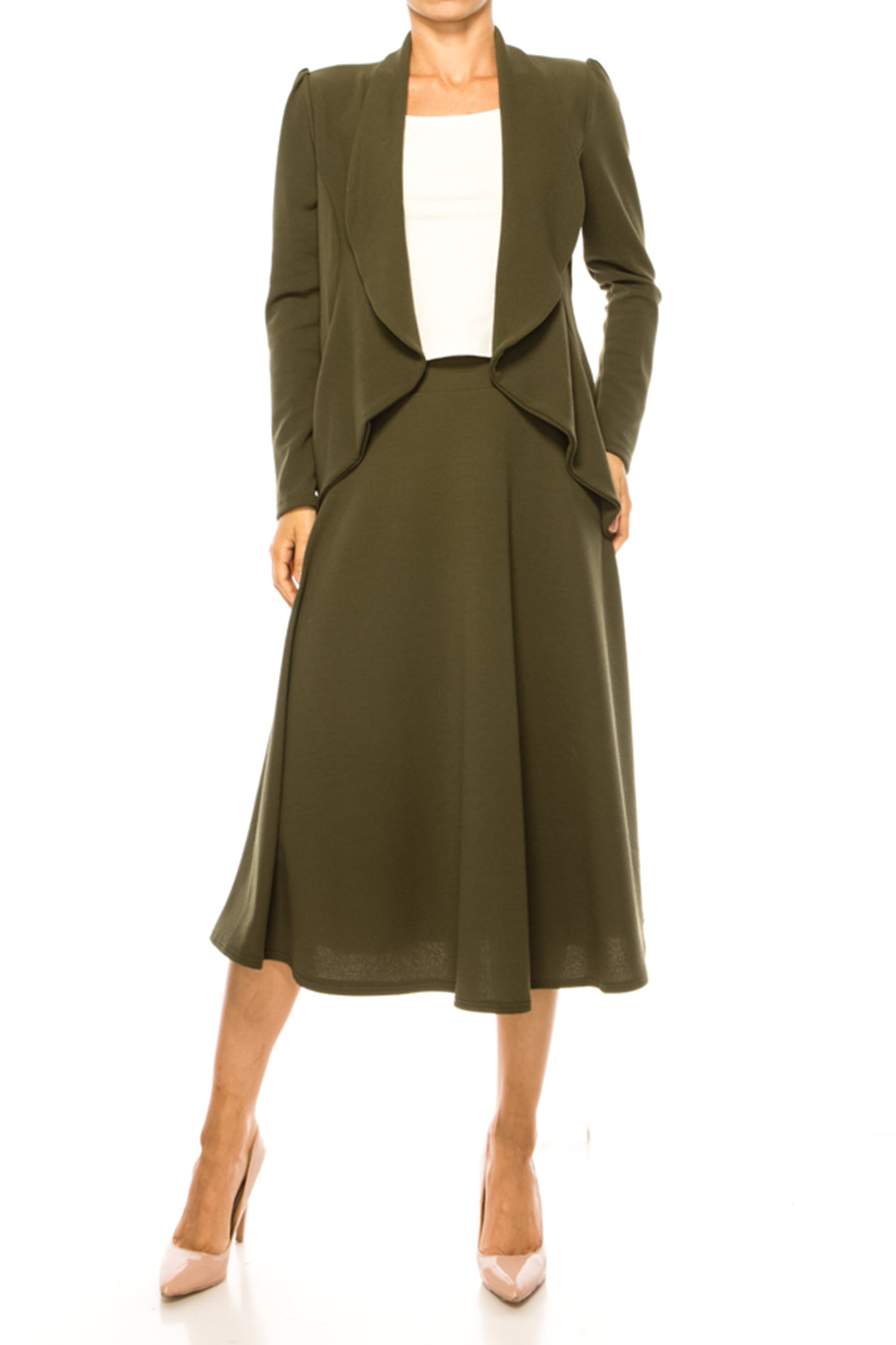 Women's Solid 2-Piece Set Open Front Blazer and Matching Midi Skirt ...