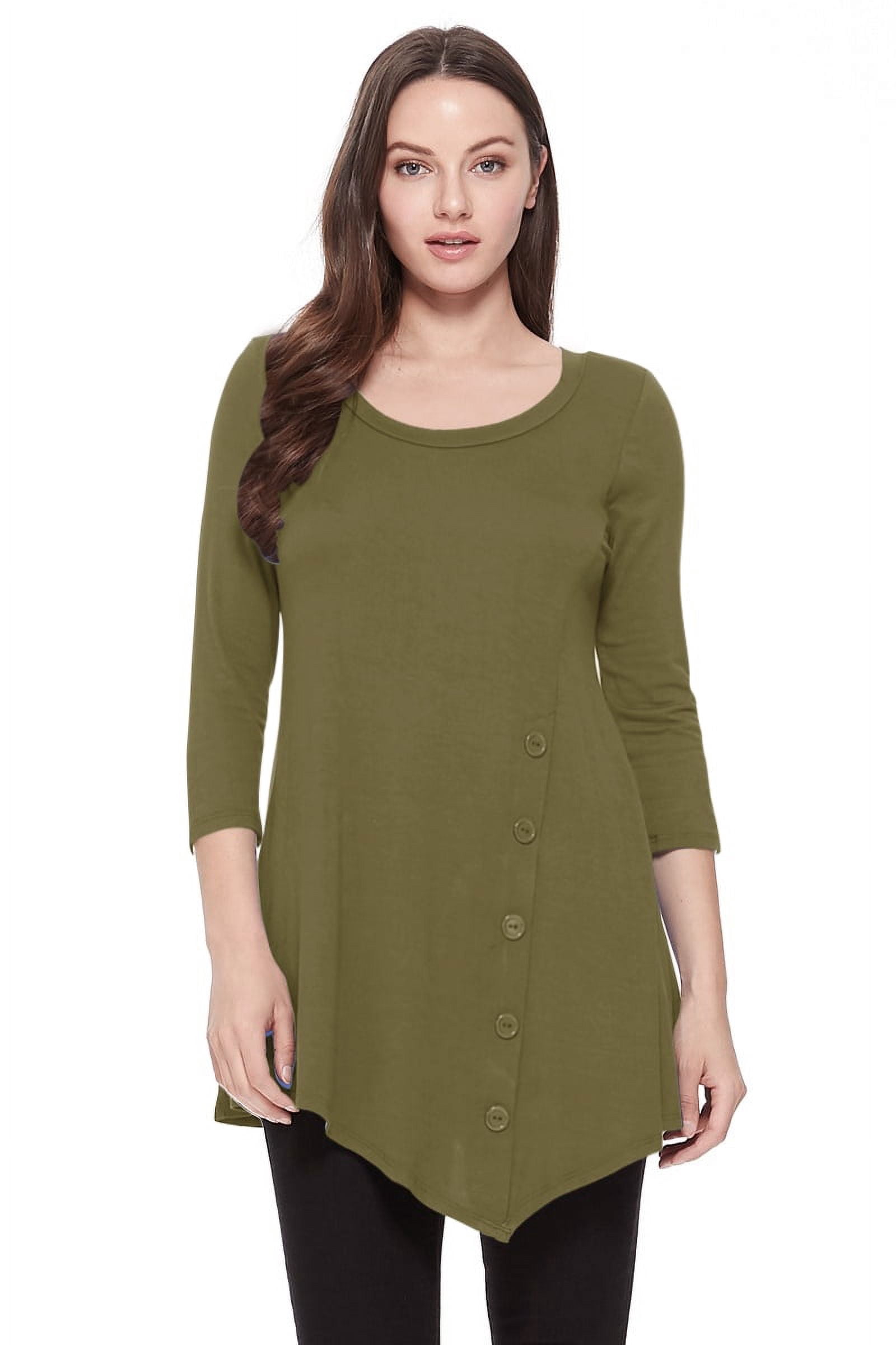 Women's Solid Basic Casual Side Button Trim Round Neck Blouse Shirt ...
