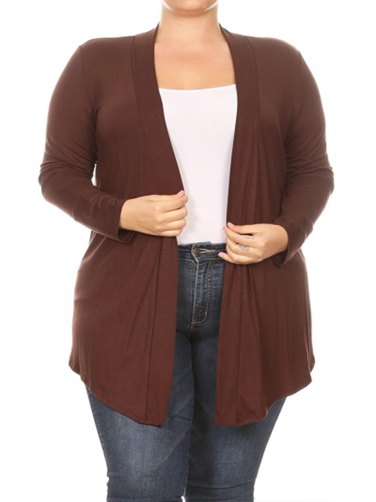 Women's Solid Basic Open Draped Front Long Sleeve Plus Size Relaxed ...
