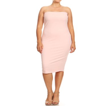 Women's Plus Size Stretch Strapless Basic Elastic Tube Top Slim Bodycon ...
