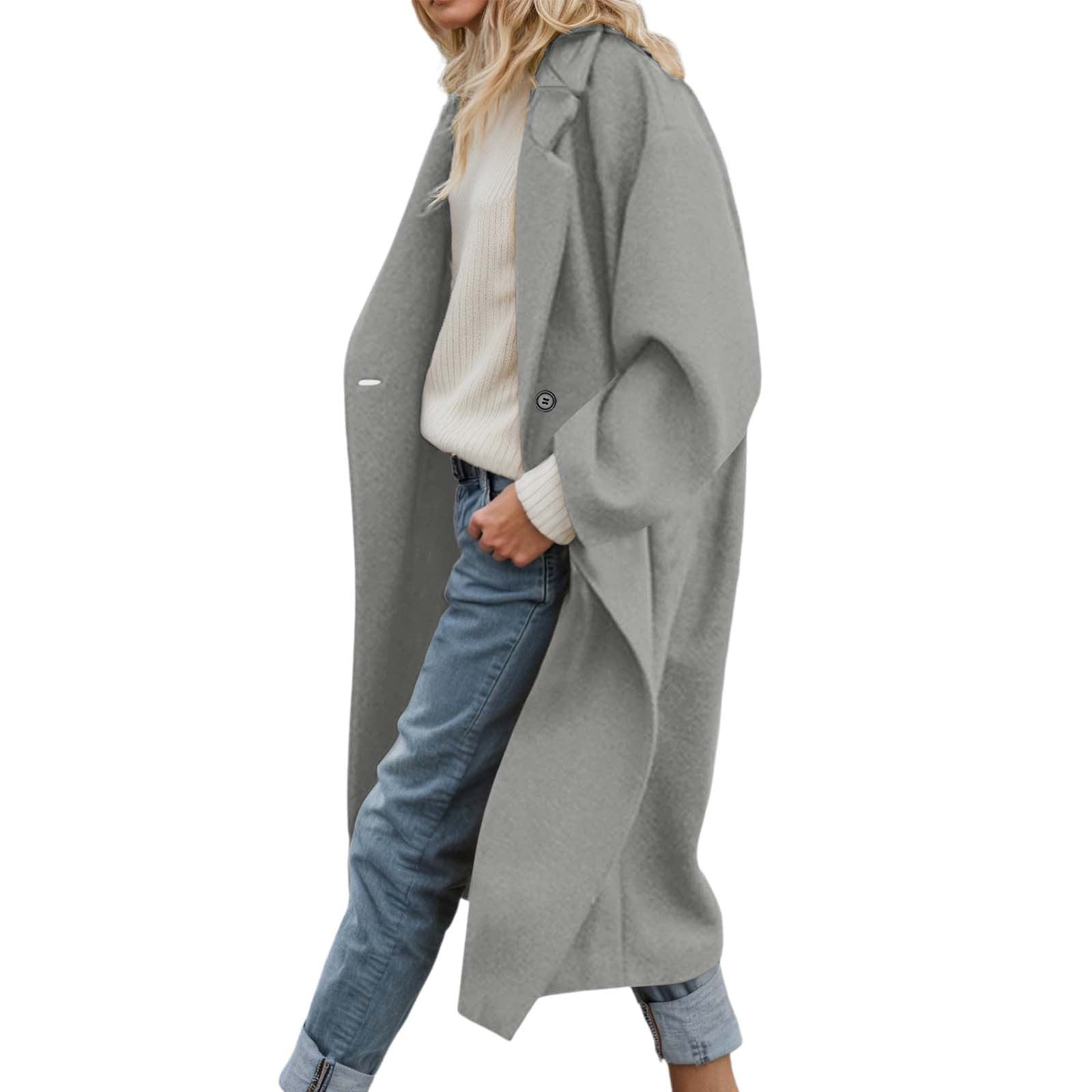 Women's Solid Blend Coat Oversized Double Breasted Long Trench Overcoat ...