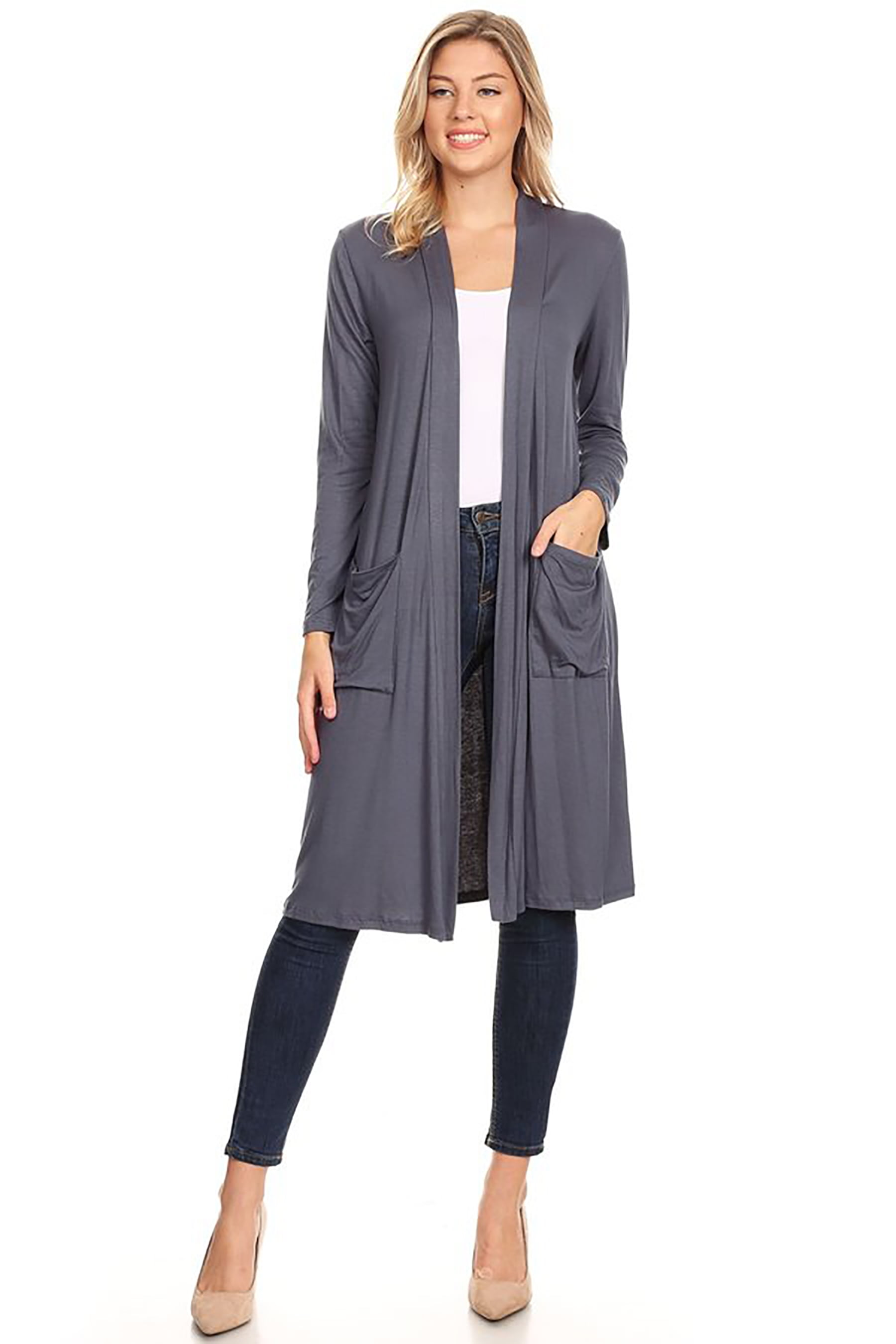 Women's Solid Casual Lightweight Loose Fit Pocket Open Front Knit ...