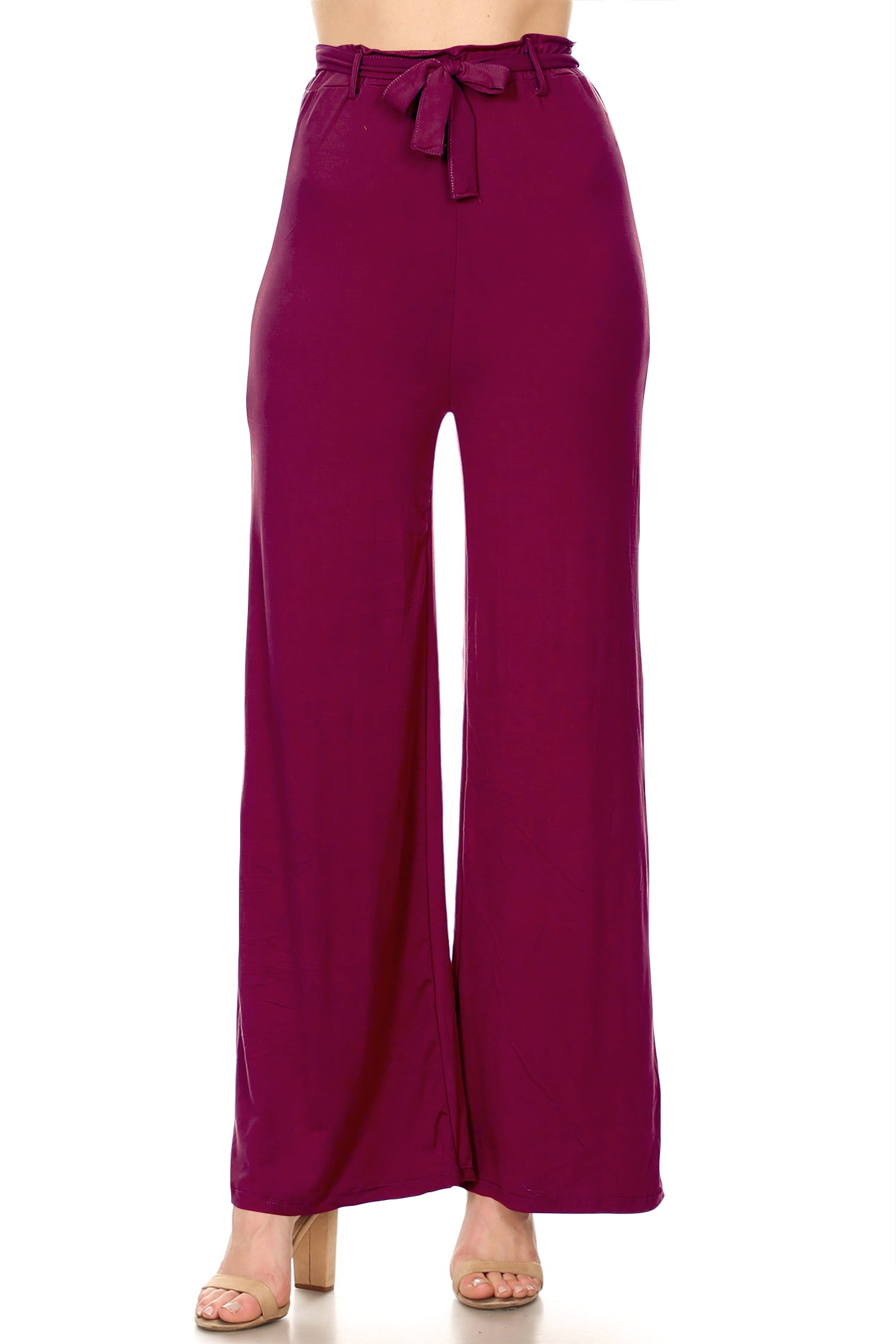 Women's Solid Casual Stretch Knit Elastic Waist tie Belt Wide Leg Pants ...