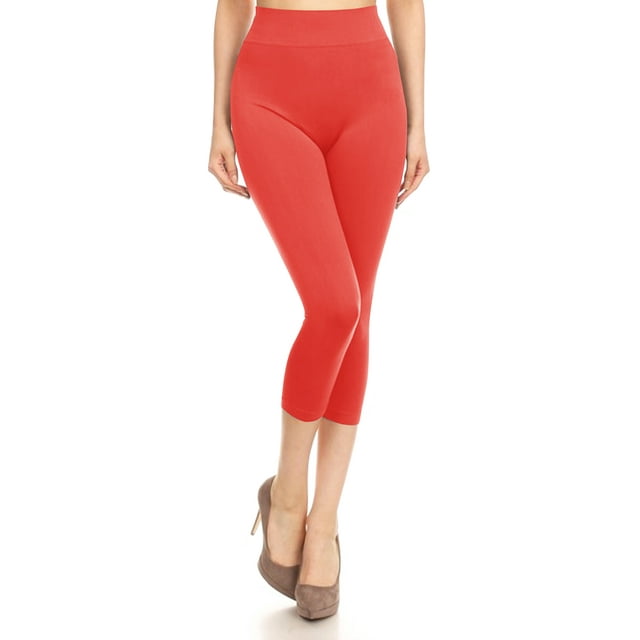 Womens Solid Color Basic Seamless Capri Slim Fit Stretch Skinny Comfy