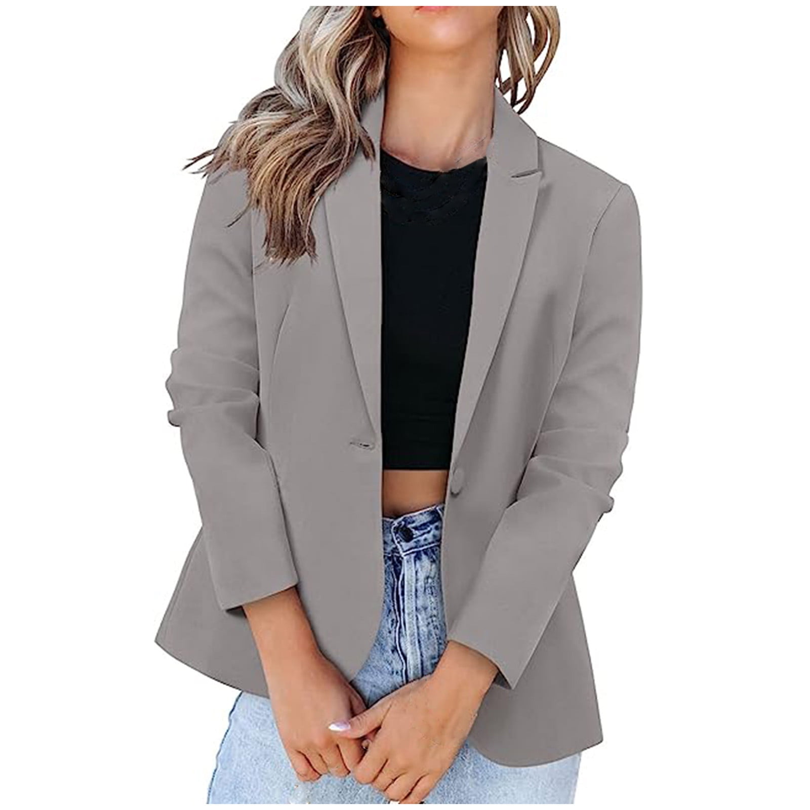 Women's Solid Color Blazers Fashion Business Casual Suit Jackets Open ...