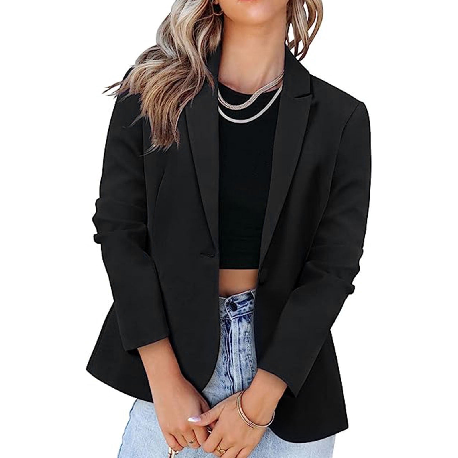 Women's Solid Color Blazers Fashion Business Casual Suit Jackets Open ...