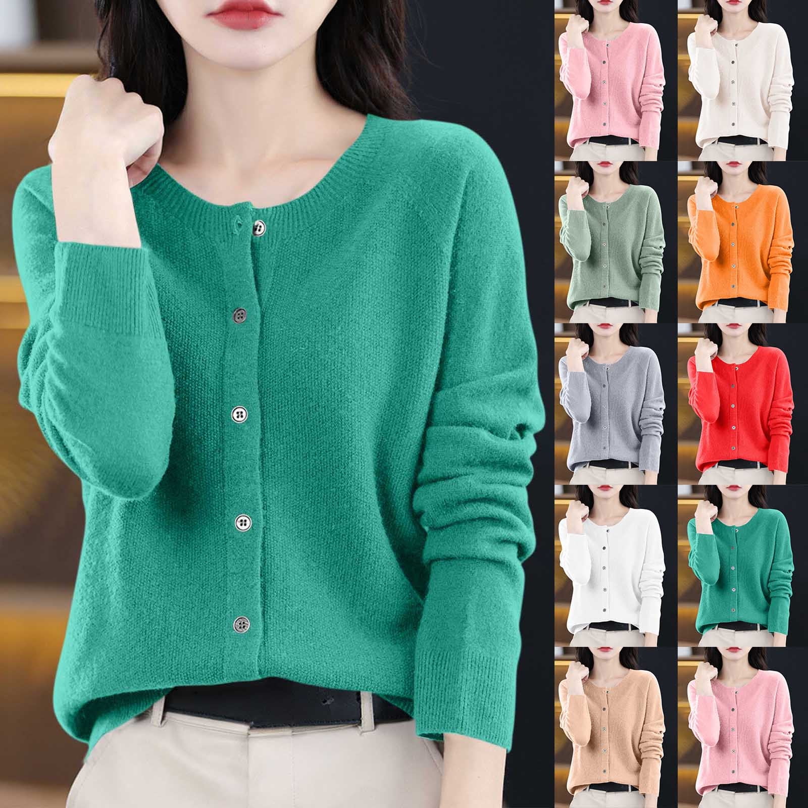 Women's Solid Color Button Up Sweater Pullover Top Long Sleeve Round ...