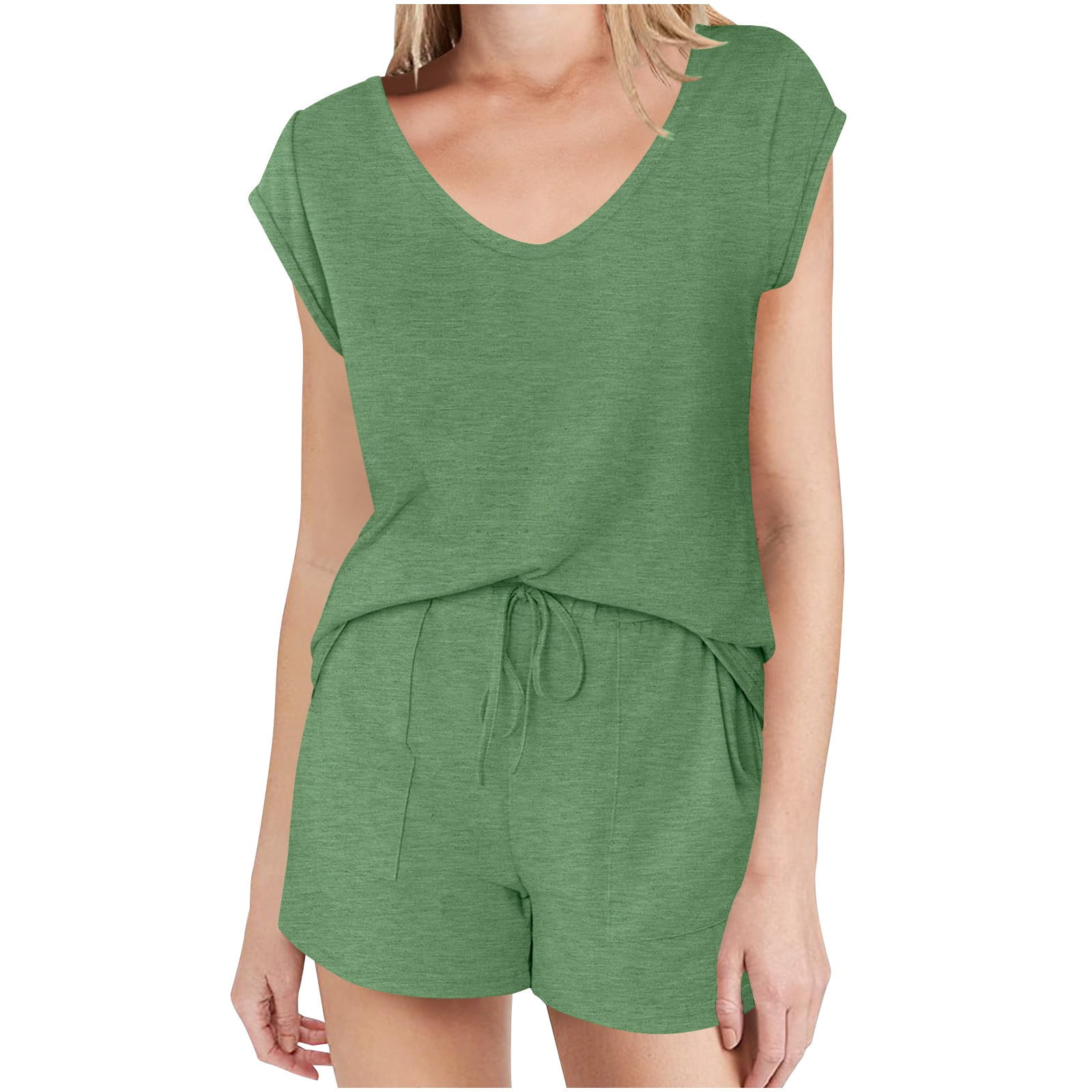 Women's Solid Color Casual And Comfortable Short-Sleeved Top And Shorts ...