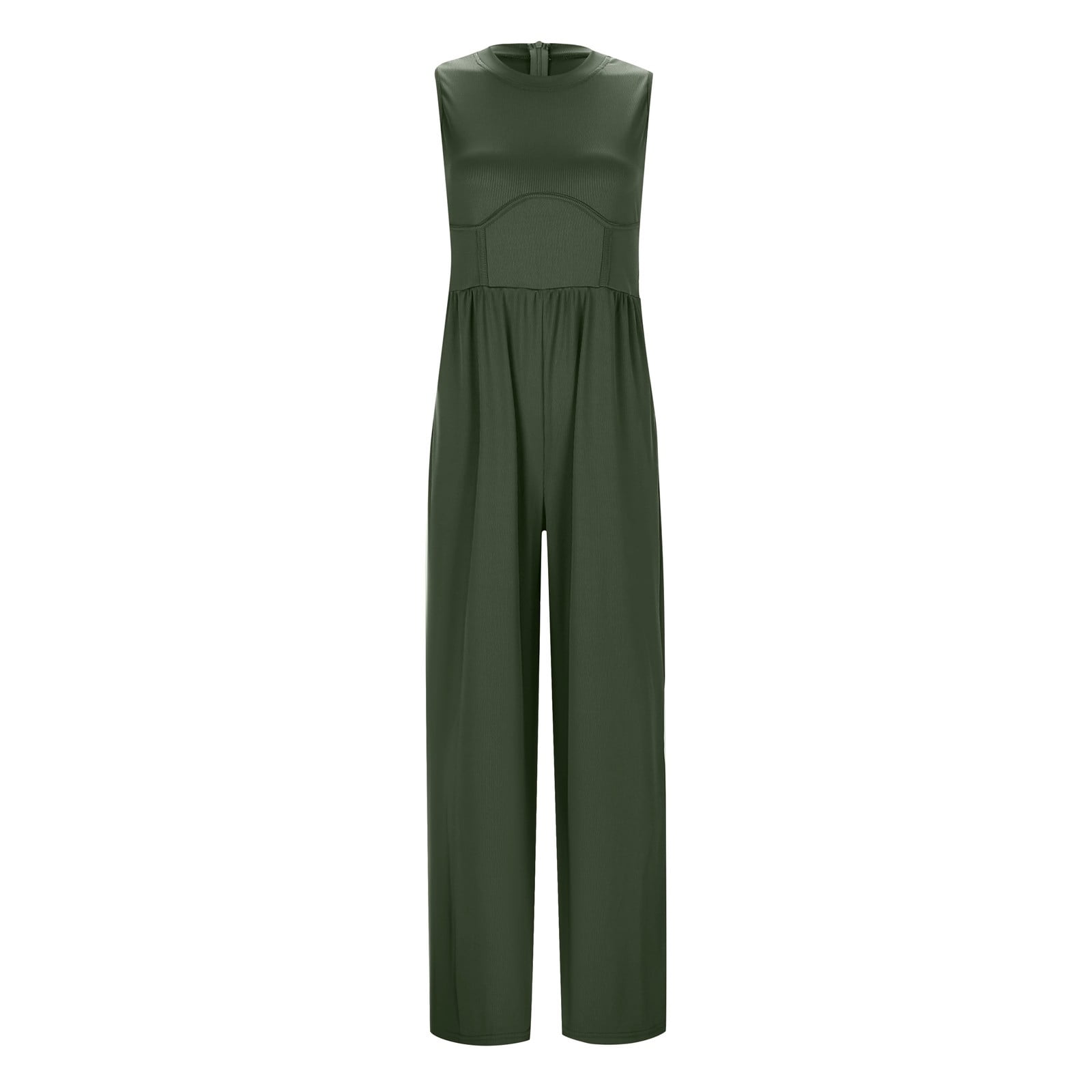 Women's Solid Color Casual High Waisted Slim Fit Jumpsuit With Round ...