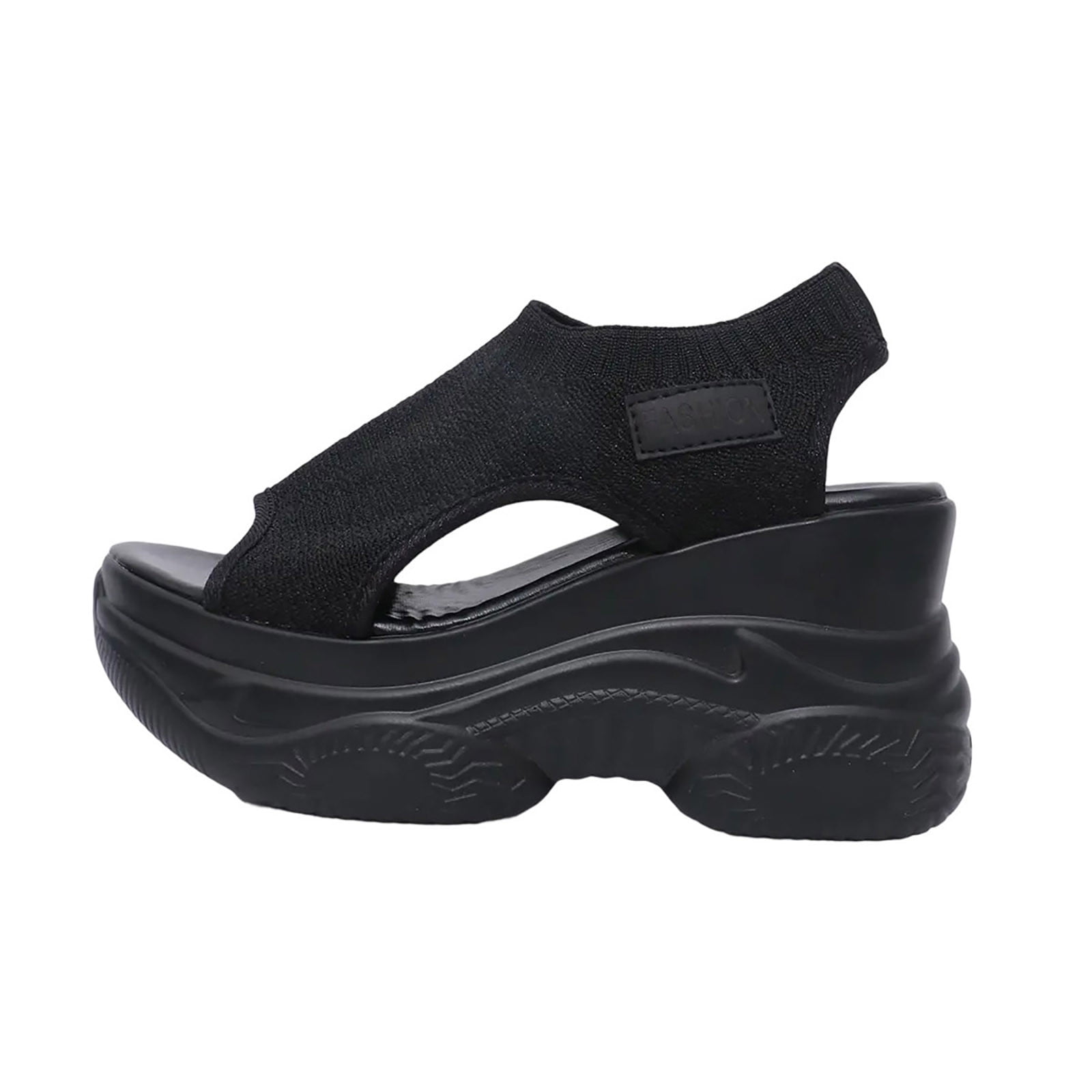 Women's Solid Color Casual Sandals, Platform Elastic Soft Sole Knitted ...