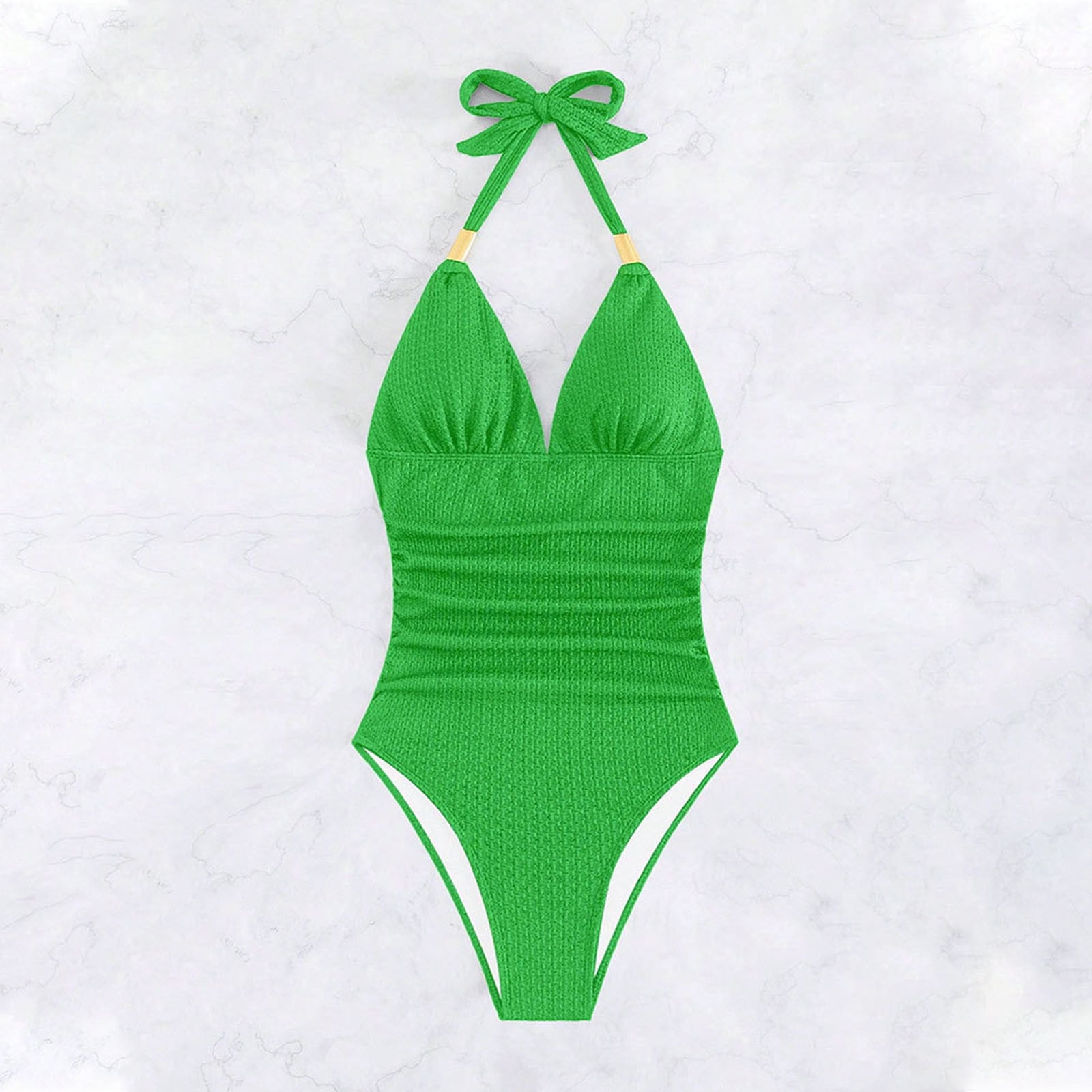Women's Solid Color Conservative Swimsuit Hanging Neck Swimsuit ...
