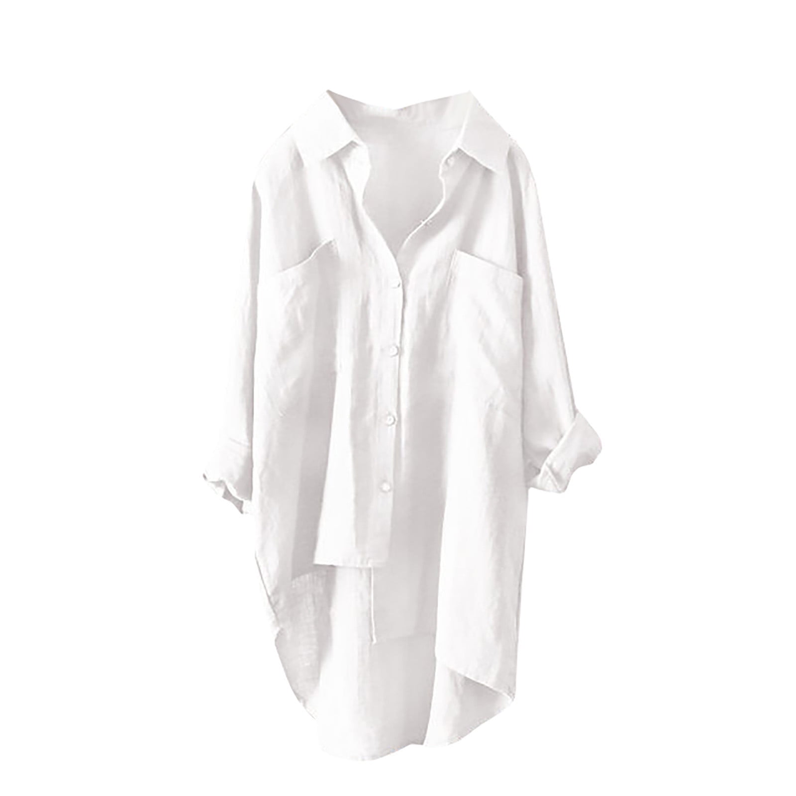 Women's Solid Color Cotton Linen Asymmetric Cardigan Double Pockets ...
