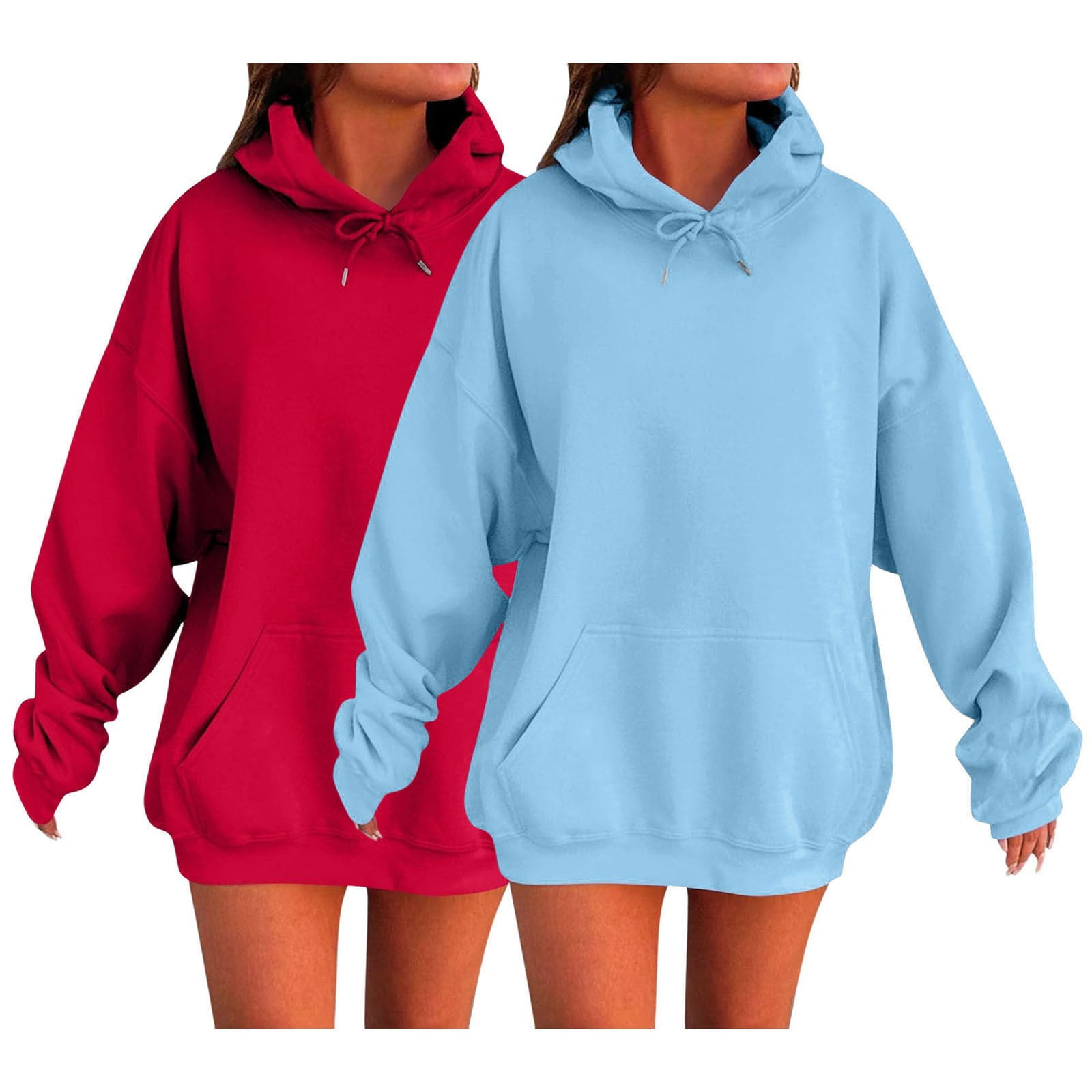 Women's Solid Color Drop Shoulder Hooded Sweatshirt, Soft Cotton Long ...