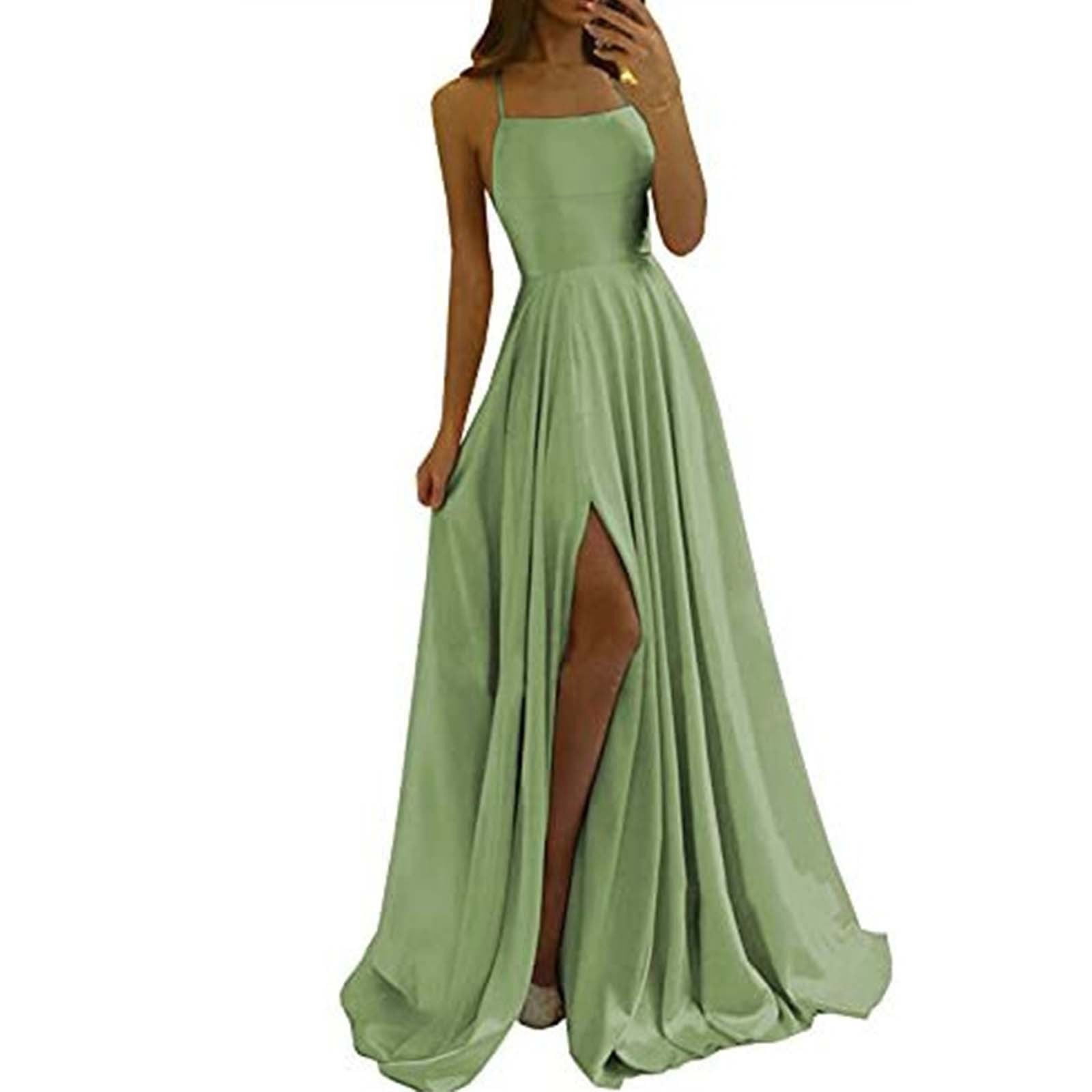 Women's Solid Color Evening Dress Sexy Back Hollowed Out Split Dress ...