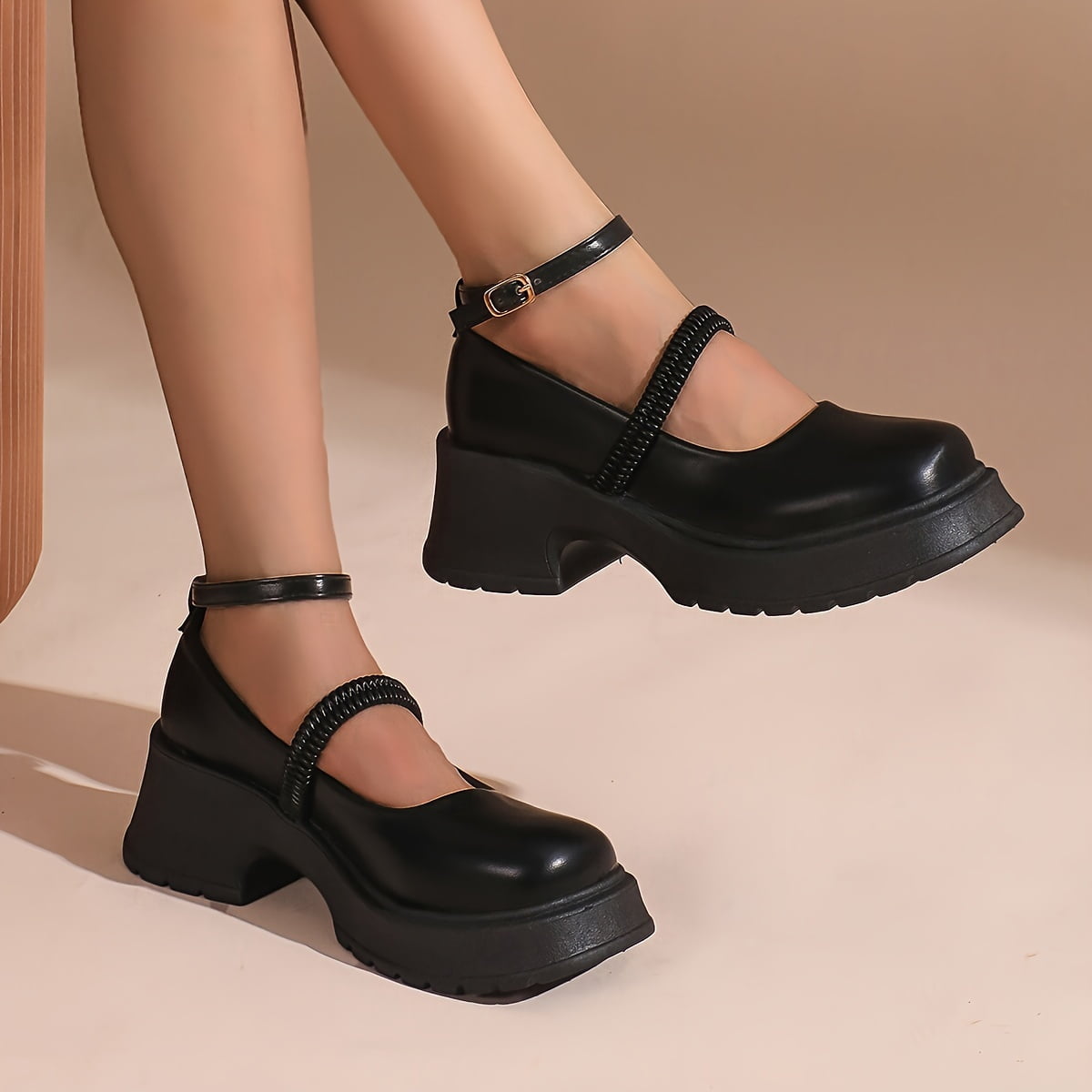 Women‘s Solid Color Gentle Shoes Buckle Belts Platform Soft Sole Dress ...