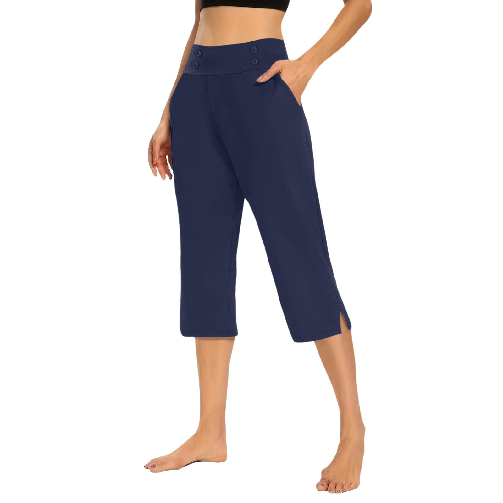 Women's Solid Color High Waisted Elastic Waistband Side Split Hem ...