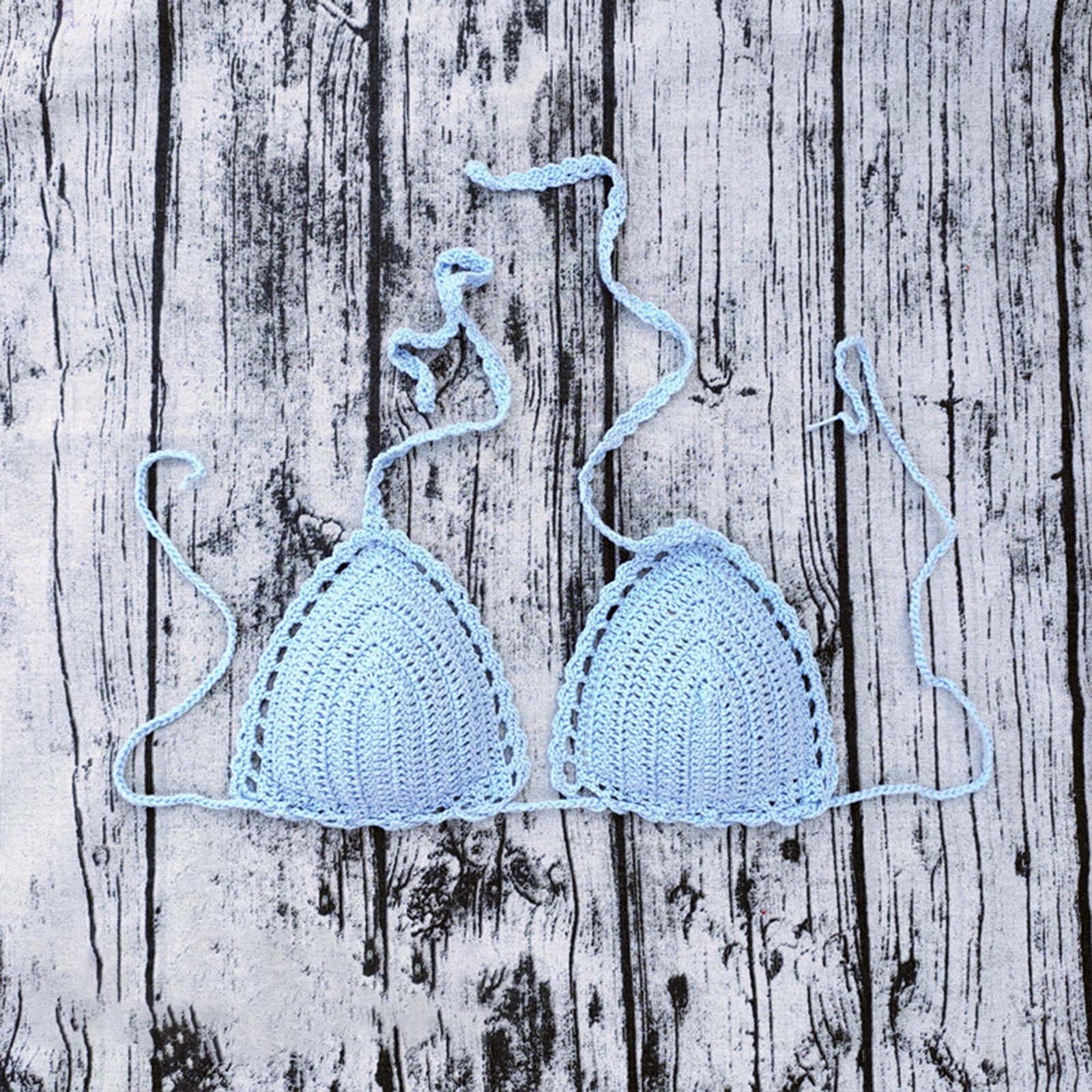 Women's Solid Color Lined Casual Handmade Crochet Swimsuit Bikini ...