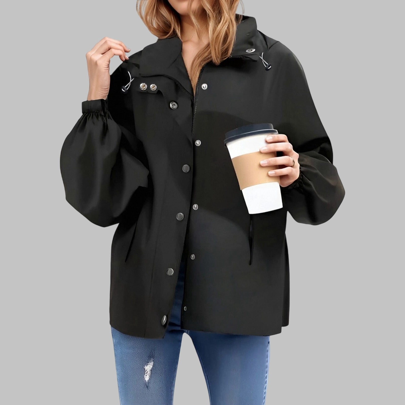 Women's Solid Color Long Sleeve Hooded Loose Trench Coat Women Casual ...