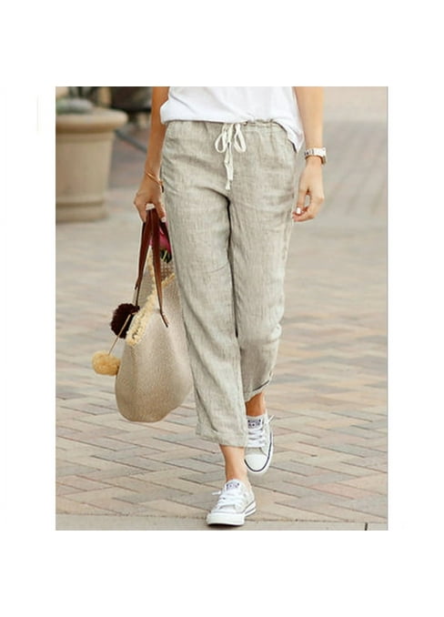 Cotton Linen Pants for Women - Women Solid Color Cotton and Linen ...
