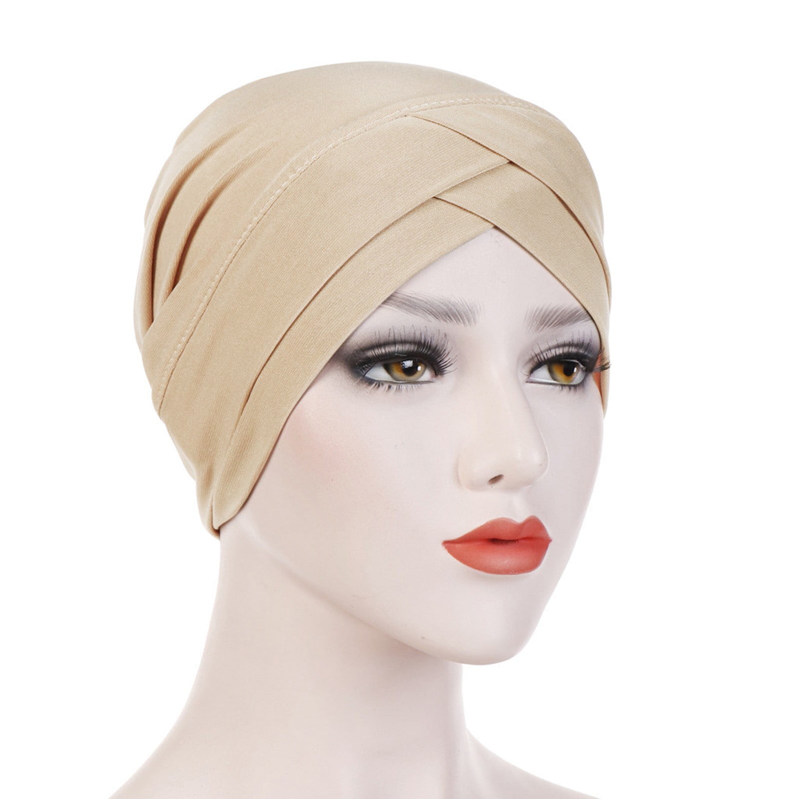 Women's Solid Color Muslim Turban with Front Cross Design, Ruffle ...