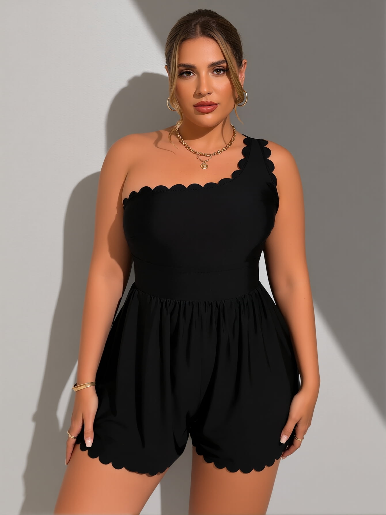 Women's Solid Color One Shoulder Swim Romper for Beach Vacation ...