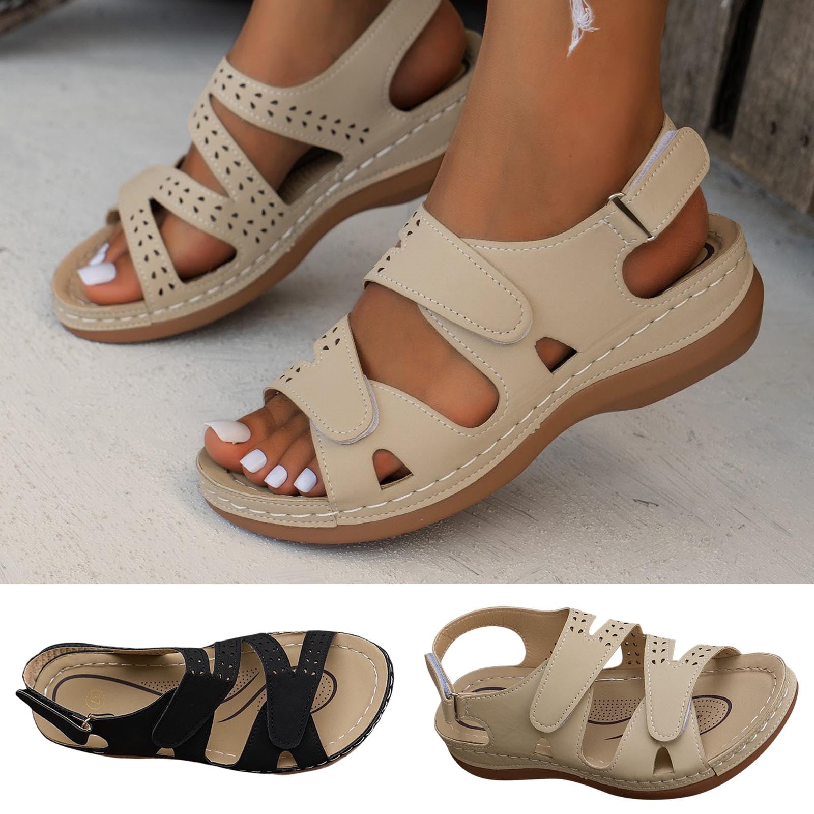 Women's Solid Color Platform Sandals Casual Ankle Strap Slingback Wedge ...