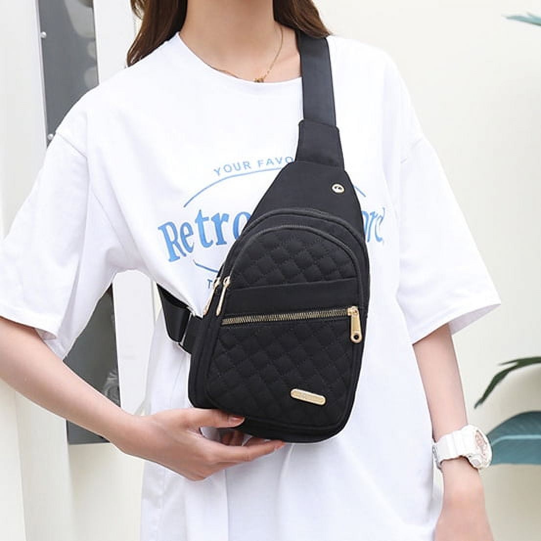 Women's Solid Color Quilted Design Fanny Pack, Fashionable Trendy Sling ...