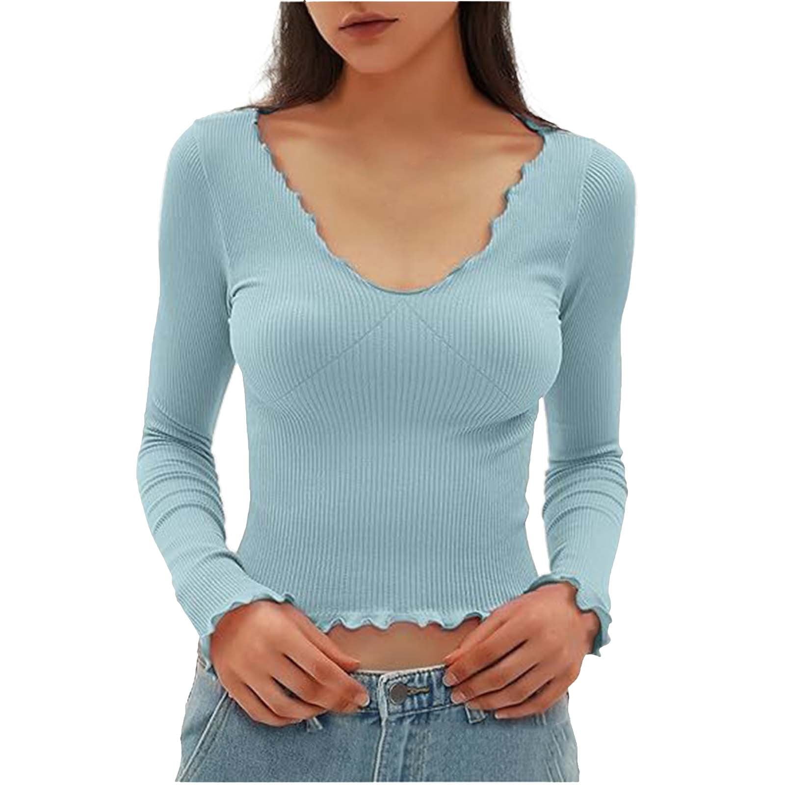 Womens Solid Color Slim Fit Stretch Knitted Sweater Sexy V Neck Short