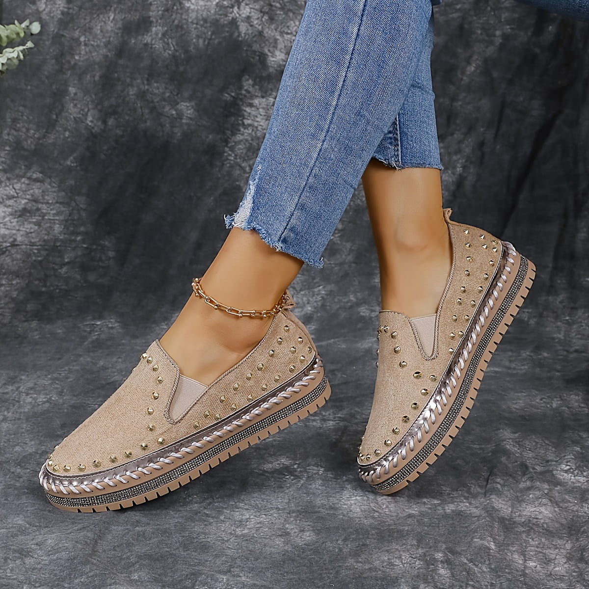 Women's Solid Color Stylish Flats, Shallow Mouth Platform Slip On ...