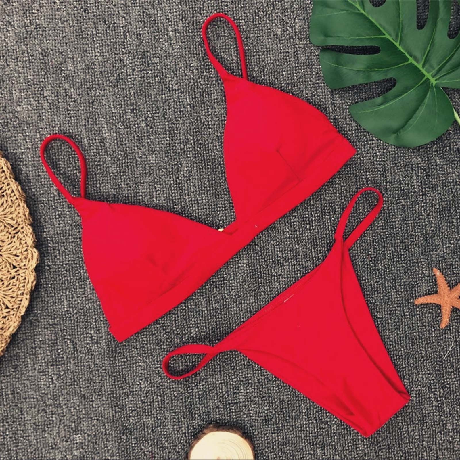 Women's Solid Color Swimwear Two Piece Bathing Suit High Waist Swimsuit ...