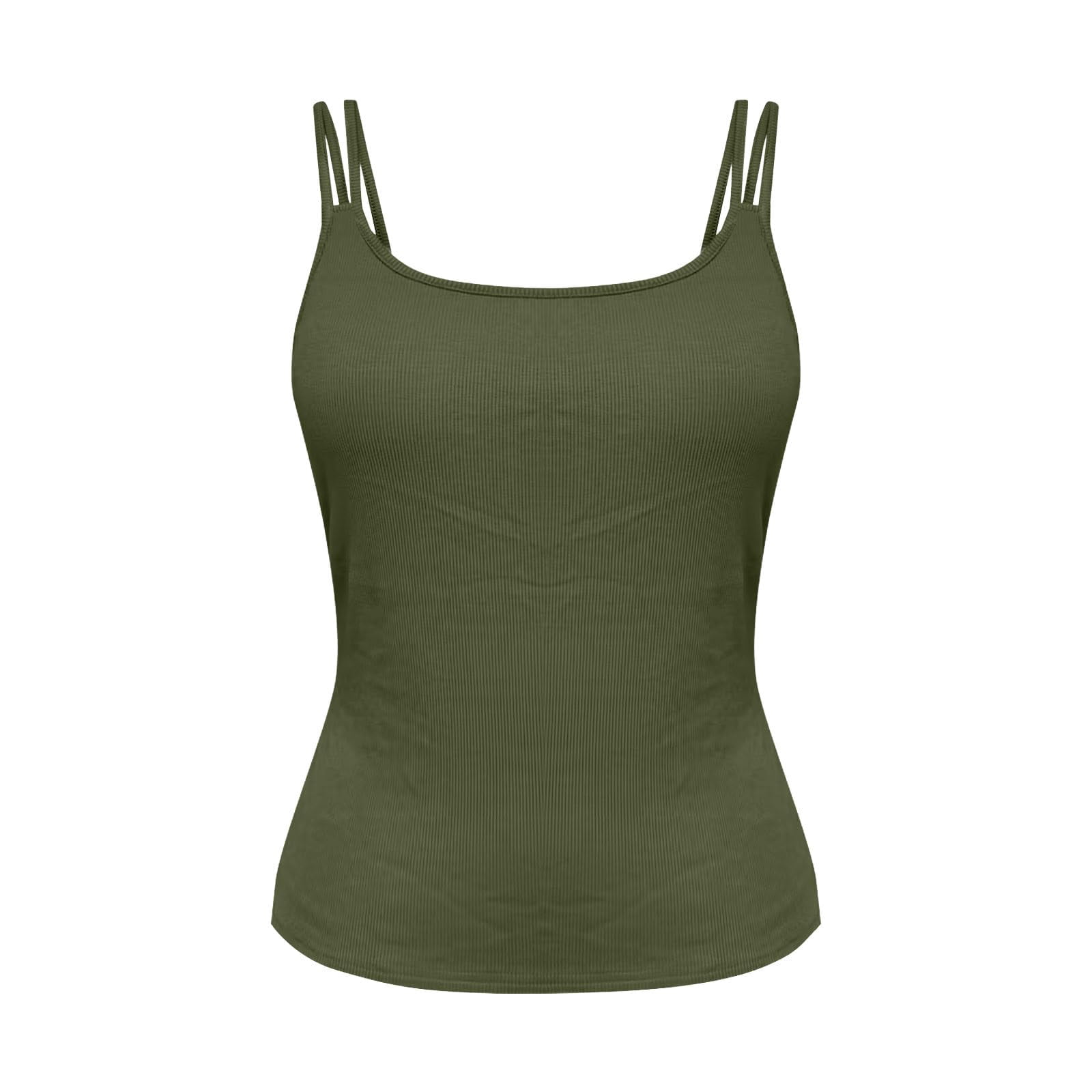 Women's Solid Color Tank Top with Built in Bra Ribbed Camisole Summer ...