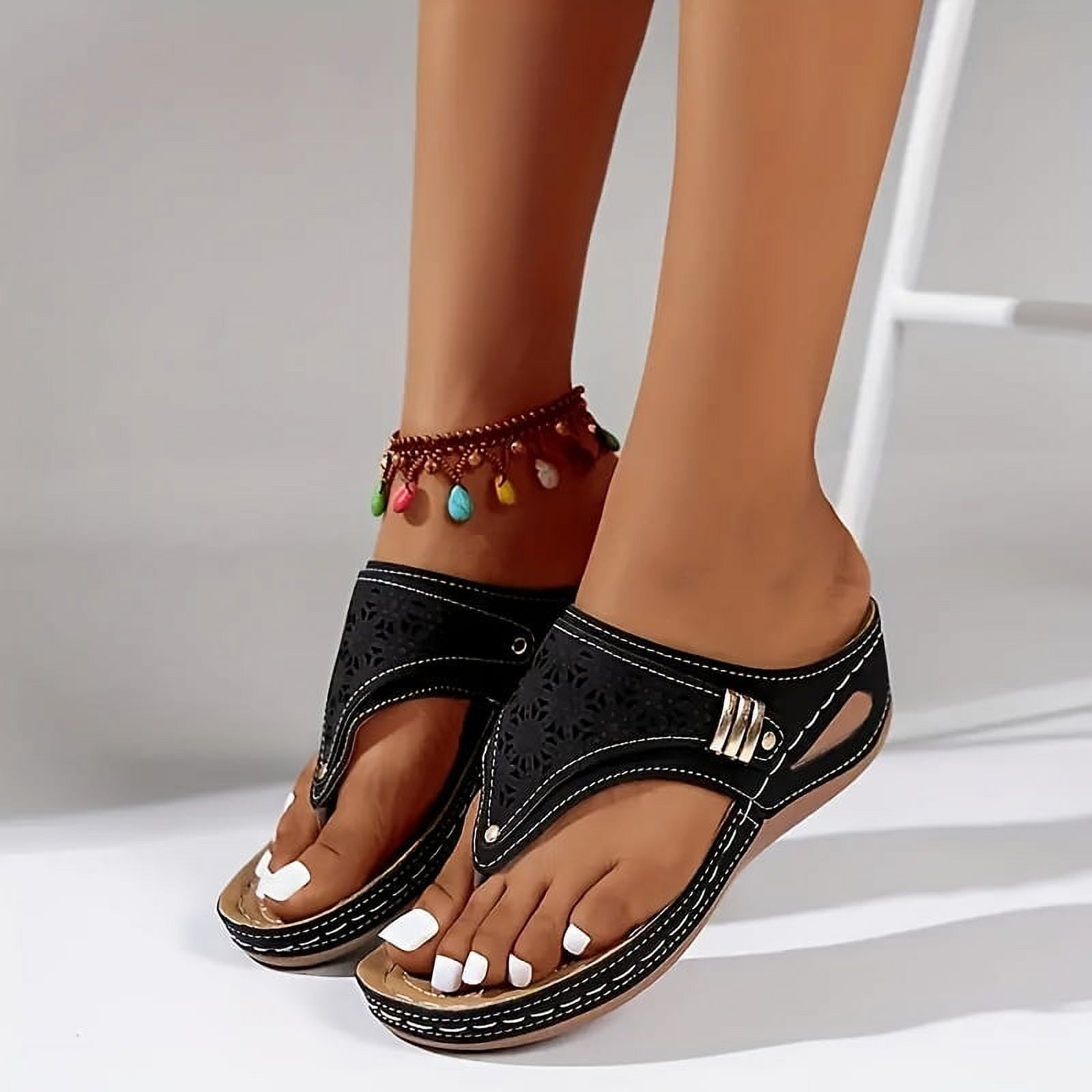 Women's Solid Color Thong Sandals, Slip On Platform Casual Slides ...