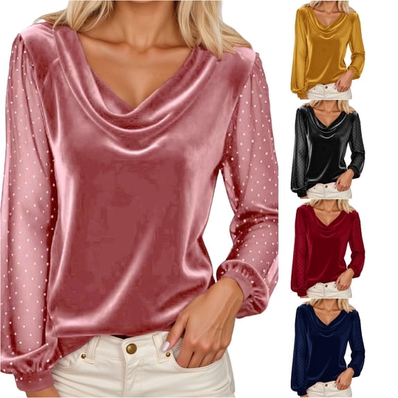 Women's Solid Color V Neck Netted Long Sleeve T Shirt Womens Loose Fit ...