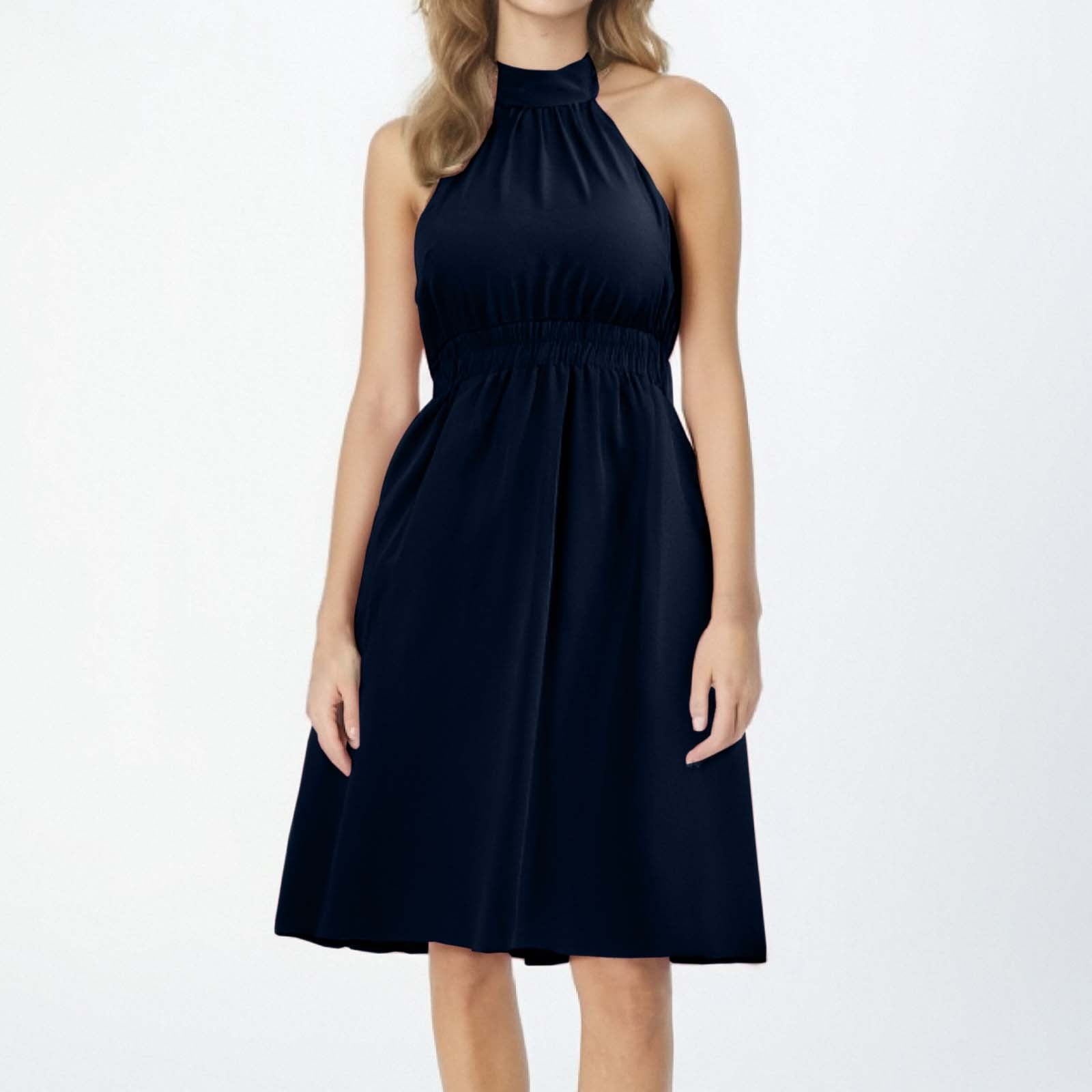 Women's Solid Color Waist Cinching Neck Evening Dress Party Gown plus ...