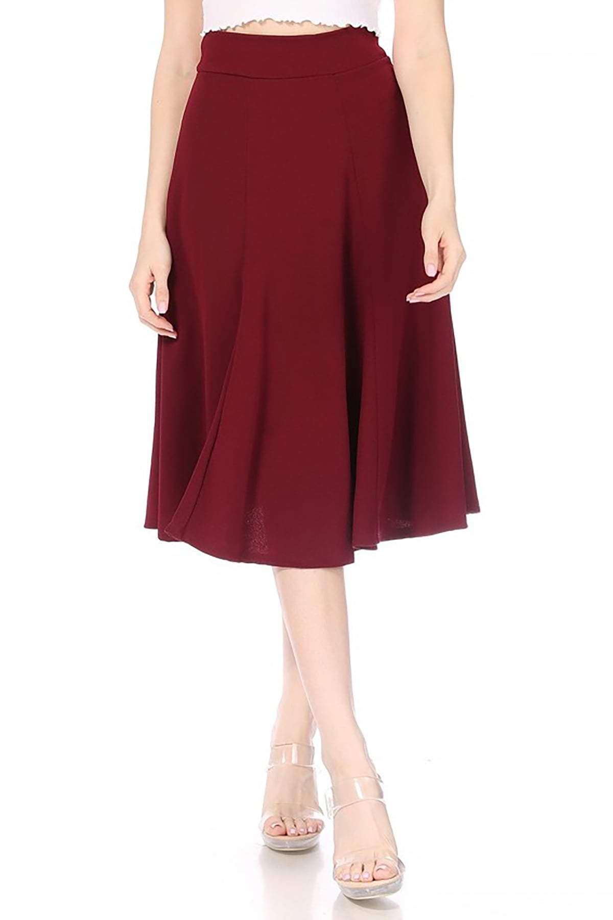Women's Solid Flared A-Line Midi Skirt Elegant & Versatile for Any ...