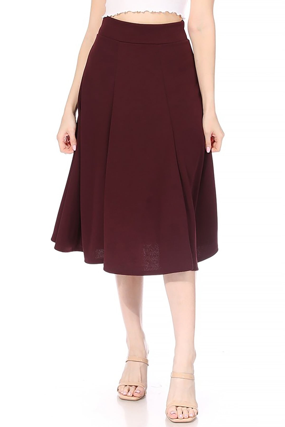 Women's Solid Flared A-Line Midi Skirt Elegant & Versatile for Any ...