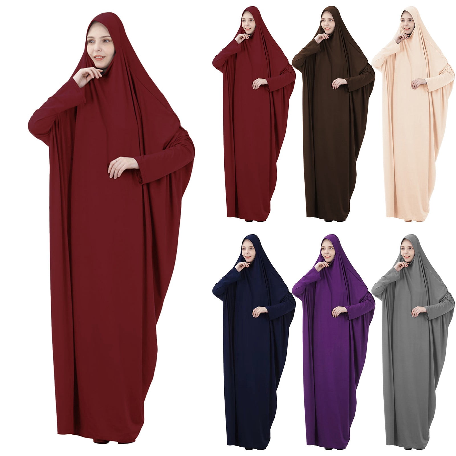 Women's Solid One-Piece Prayer Dress Abaya Dress Maxi Abaya Kaftan Full ...