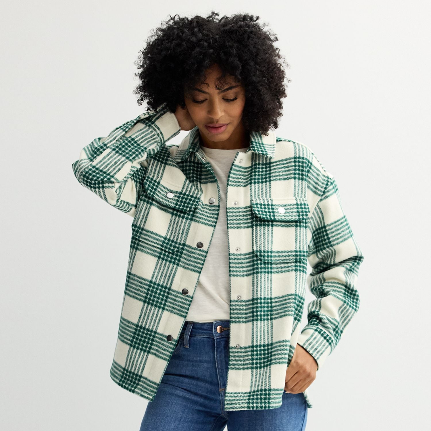 Women's Sonoma Goods For Life® Oversized Shacket Color: Green Cream ...