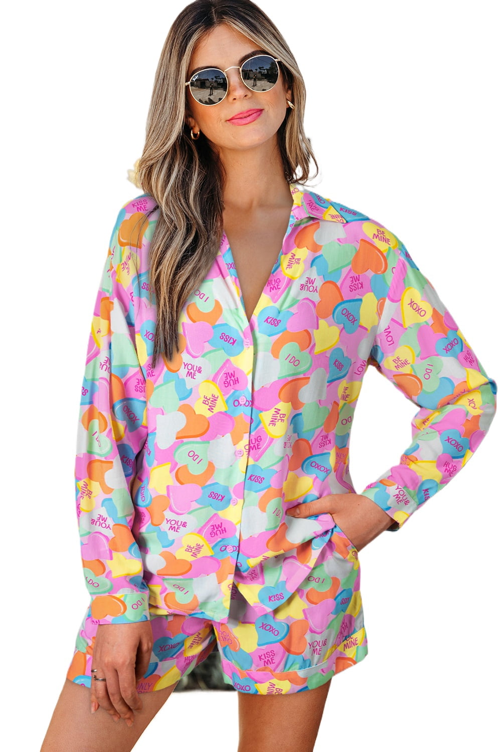Women's Southern Belle Style Pink Heart Pajama Tunic and Shorts – Cozy ...