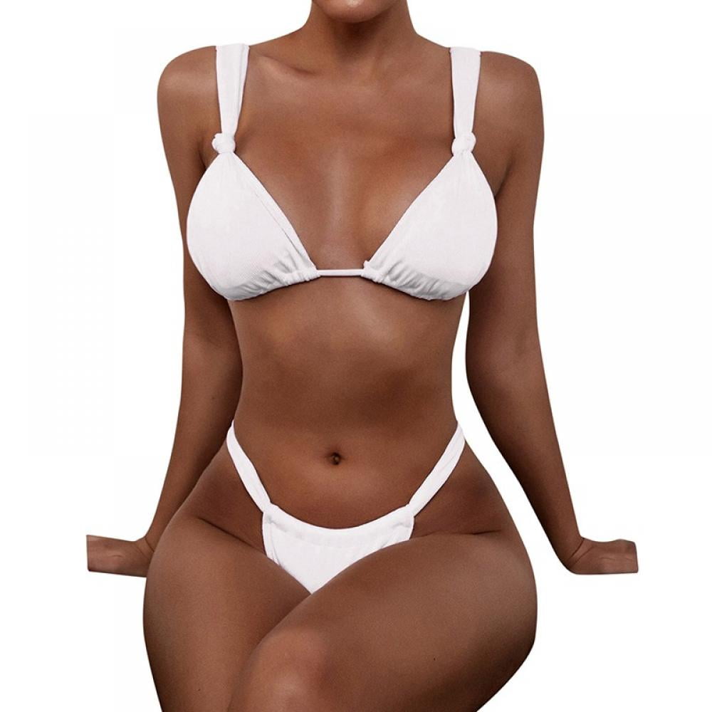 Womens Spaghetti Strap Cutout Keyhole Ruched Tie Cami Bikini Set