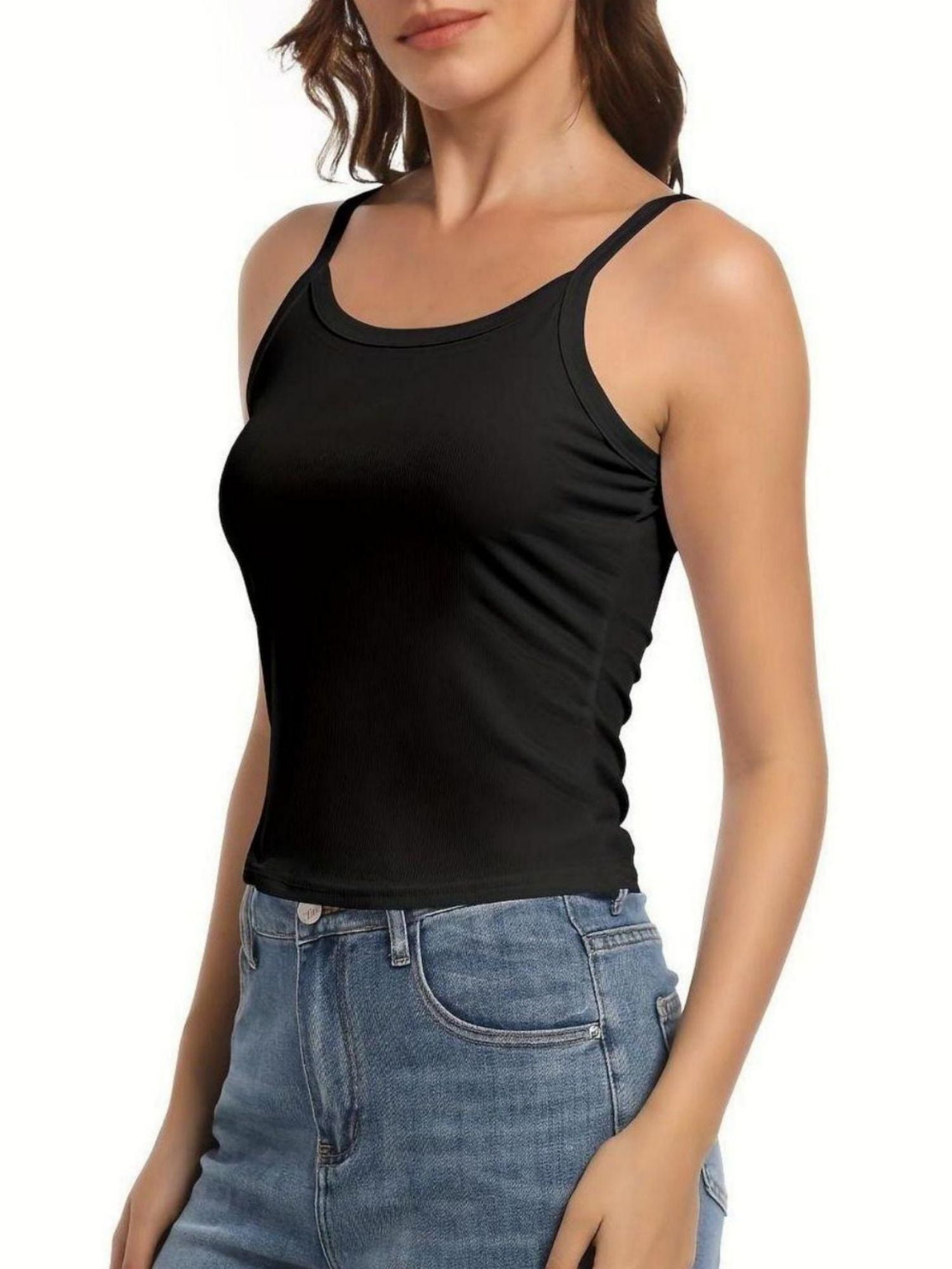 Women's Spaghetti Strap Ribbed Tank Tops Scoop Neck Sleeveless Slim Fit ...